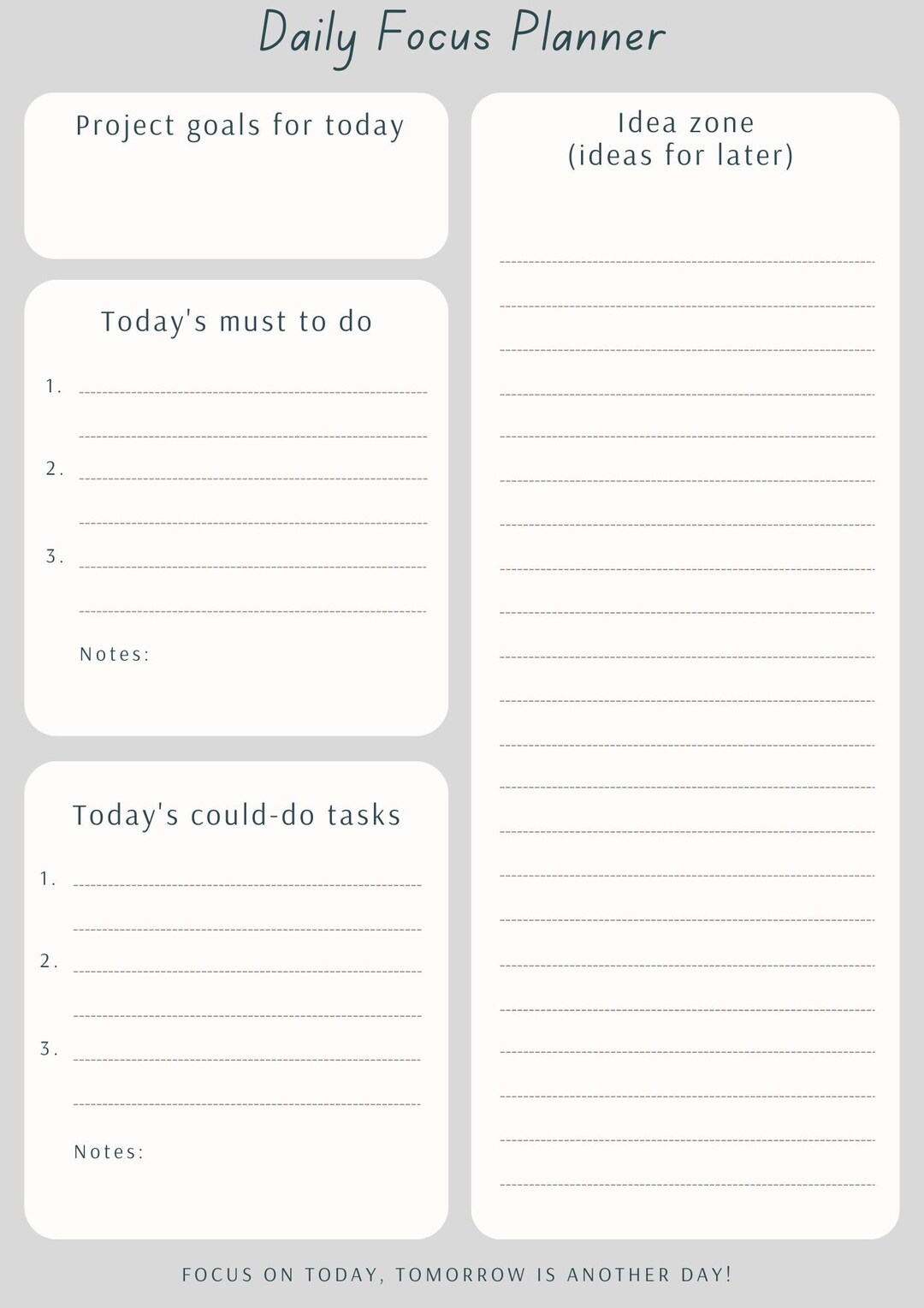 Daily Focus Planner. Planner to Focus. Minimalist. Daily - Etsy