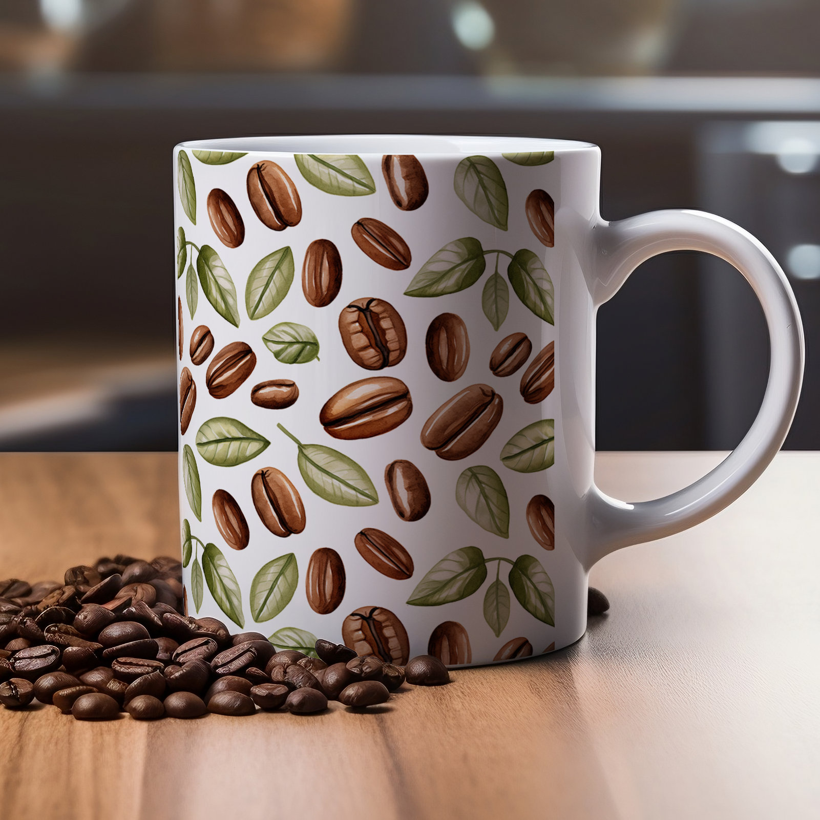 Coffee Bean Pattern Ceramic Mug - Gift and Custom Mugs - Coffee Bean ...