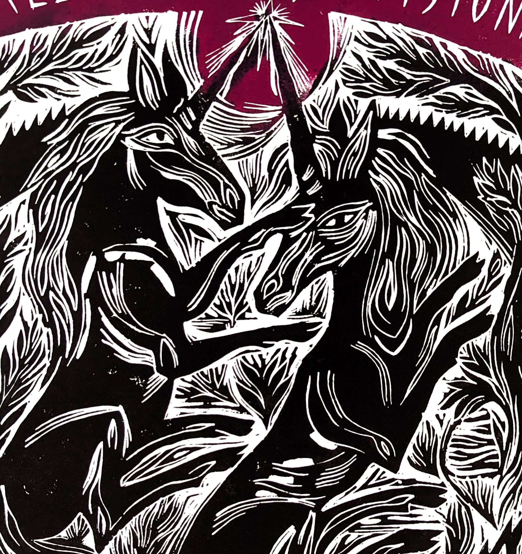 Unicorn Mantra Woodcut Print by Welsh Artist John Abell "in All Things ...