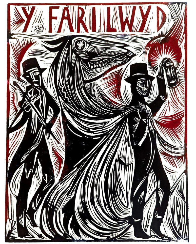 Y Fari Lwyd, (the Mari Lwyd) Linocut Print by Artist John Abell - Etsy