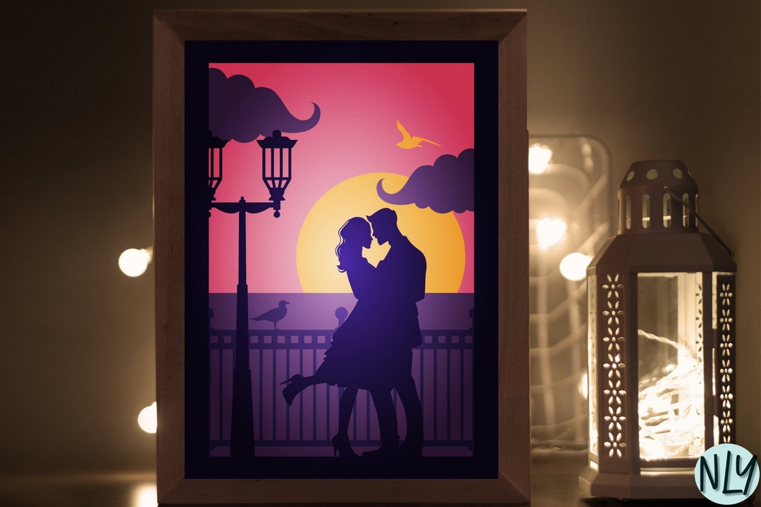 Romantic Couple Sunset 3D Shadow Box Valentine SVG Love Light Box File ...