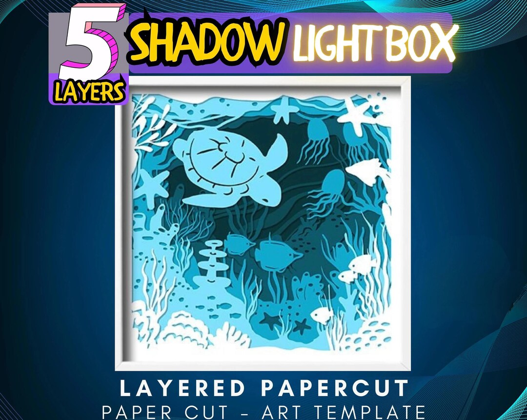 3D Cute Sea Turtle Shadow Box Layered Paper Cut Papercut, Light Box Files for Cricut and ...