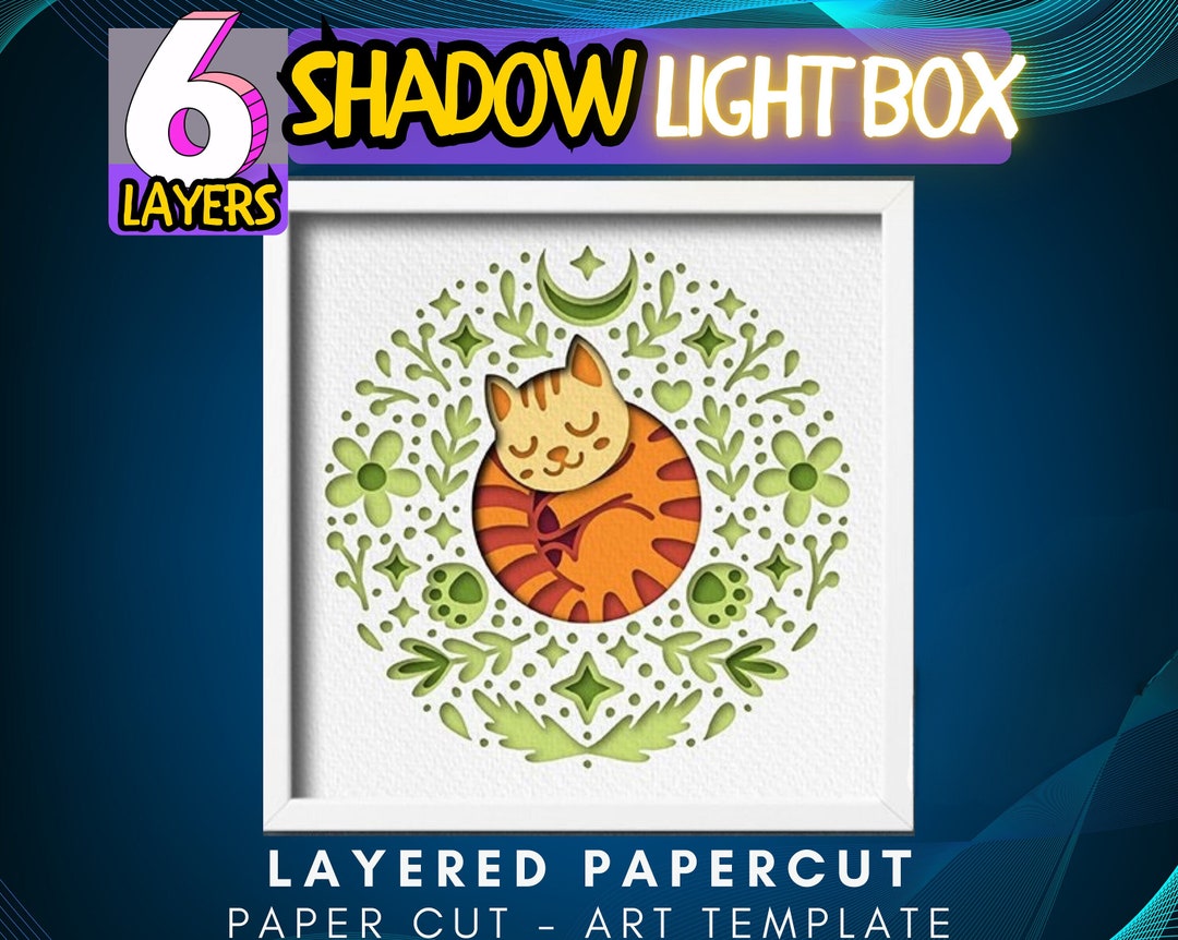 Cute Cat Shadow Box, 3D Layered Paper Cutting File , 3D Layered Light ...