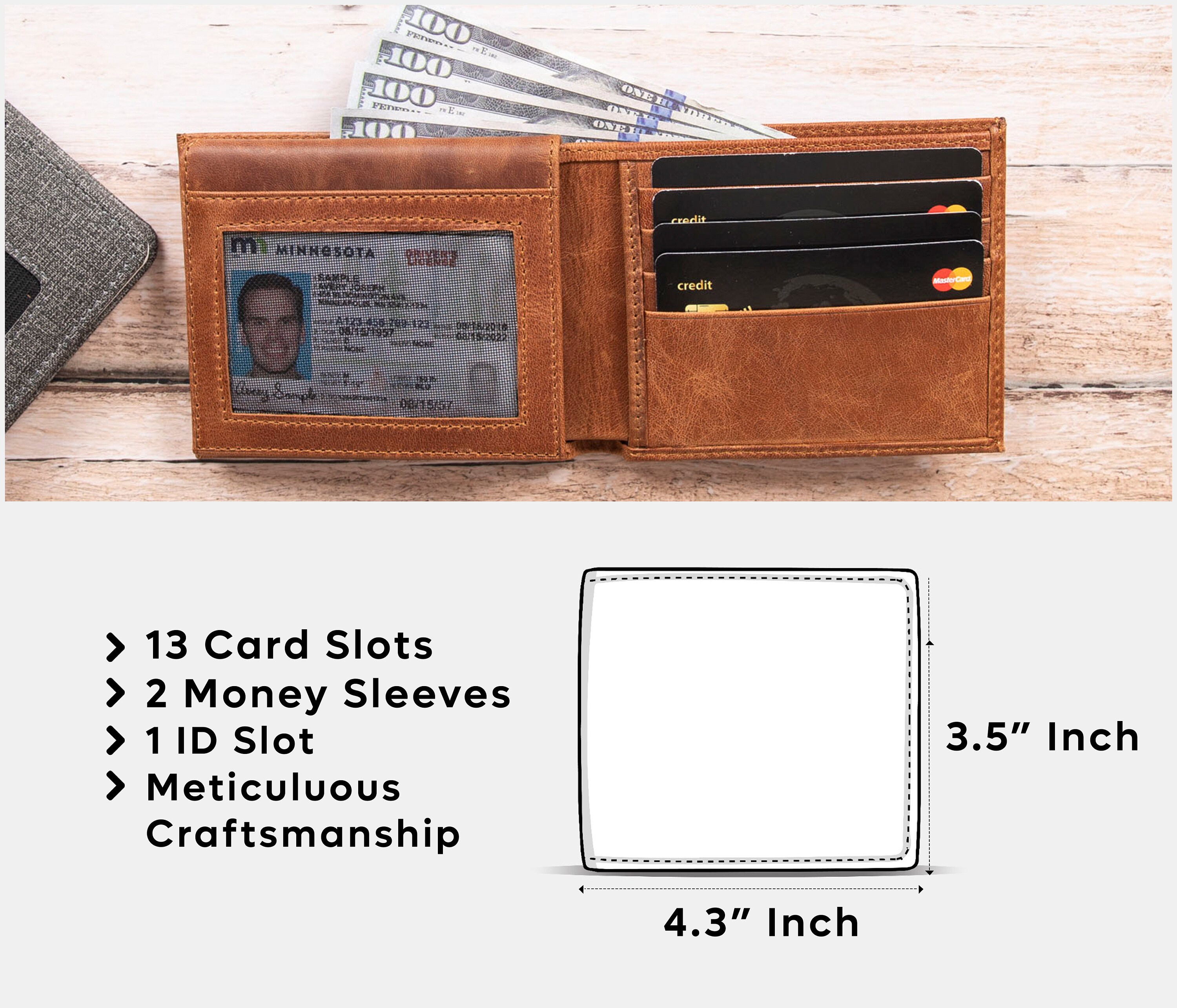Personalized Bifold ID Wallet, US Army Wallet, Men's Leather Wallet ...