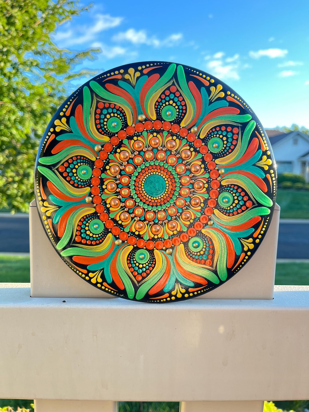 8" Inches Mandala Flat Disc Rock- Hand Casted & Hand Painted - Etsy