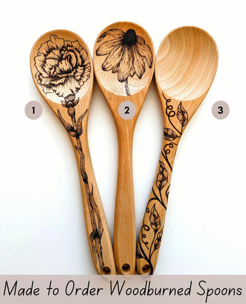 Woodburned Spoons Pyrography, Wood Spoon, Wooden Spoon, Kitchen Spoon ...