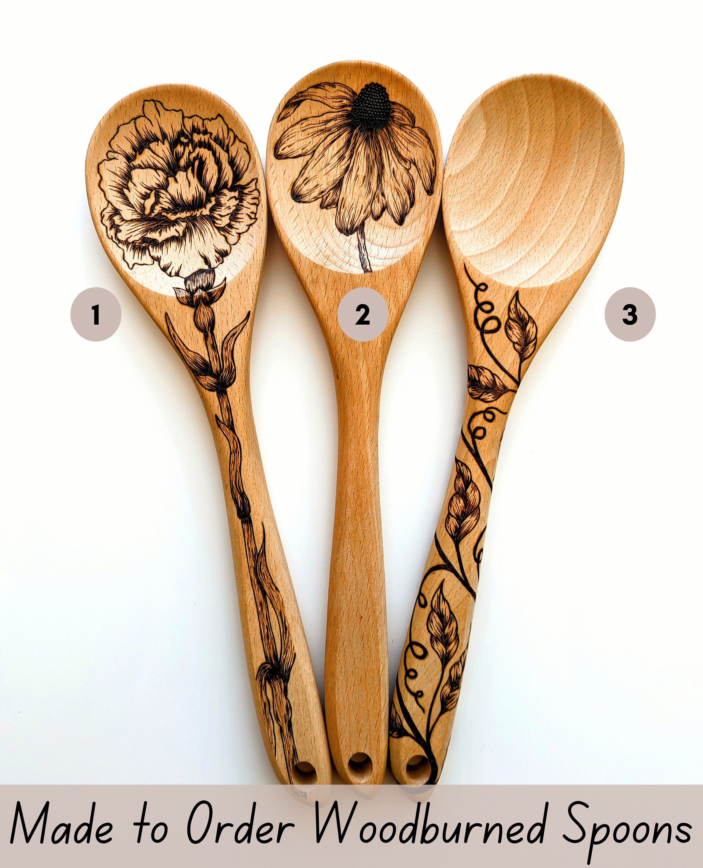 Woodburned Spoons Pyrography, Wood Spoon, Wooden Spoon, Kitchen Spoon ...