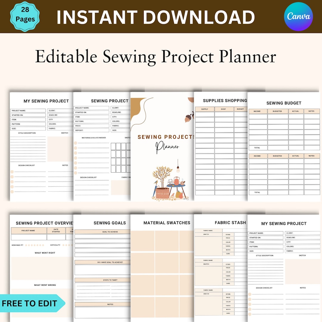 Editable Sewing Project Planner, Printable Sewing Project Planner ...