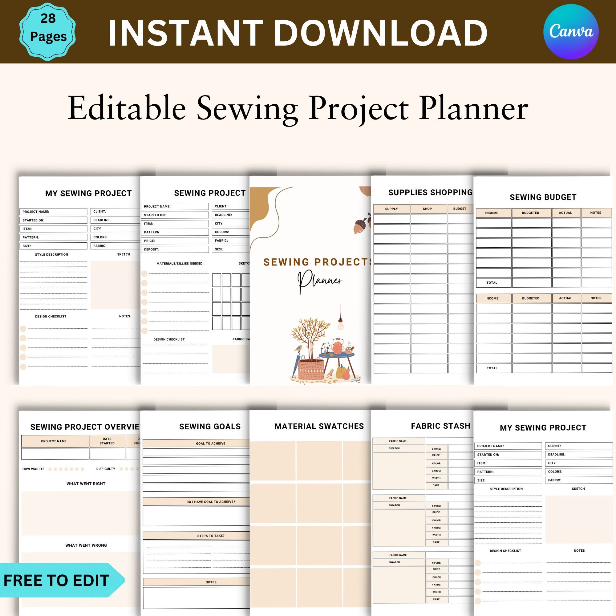 Editable Sewing Project Planner, Printable Sewing Project Planner ...