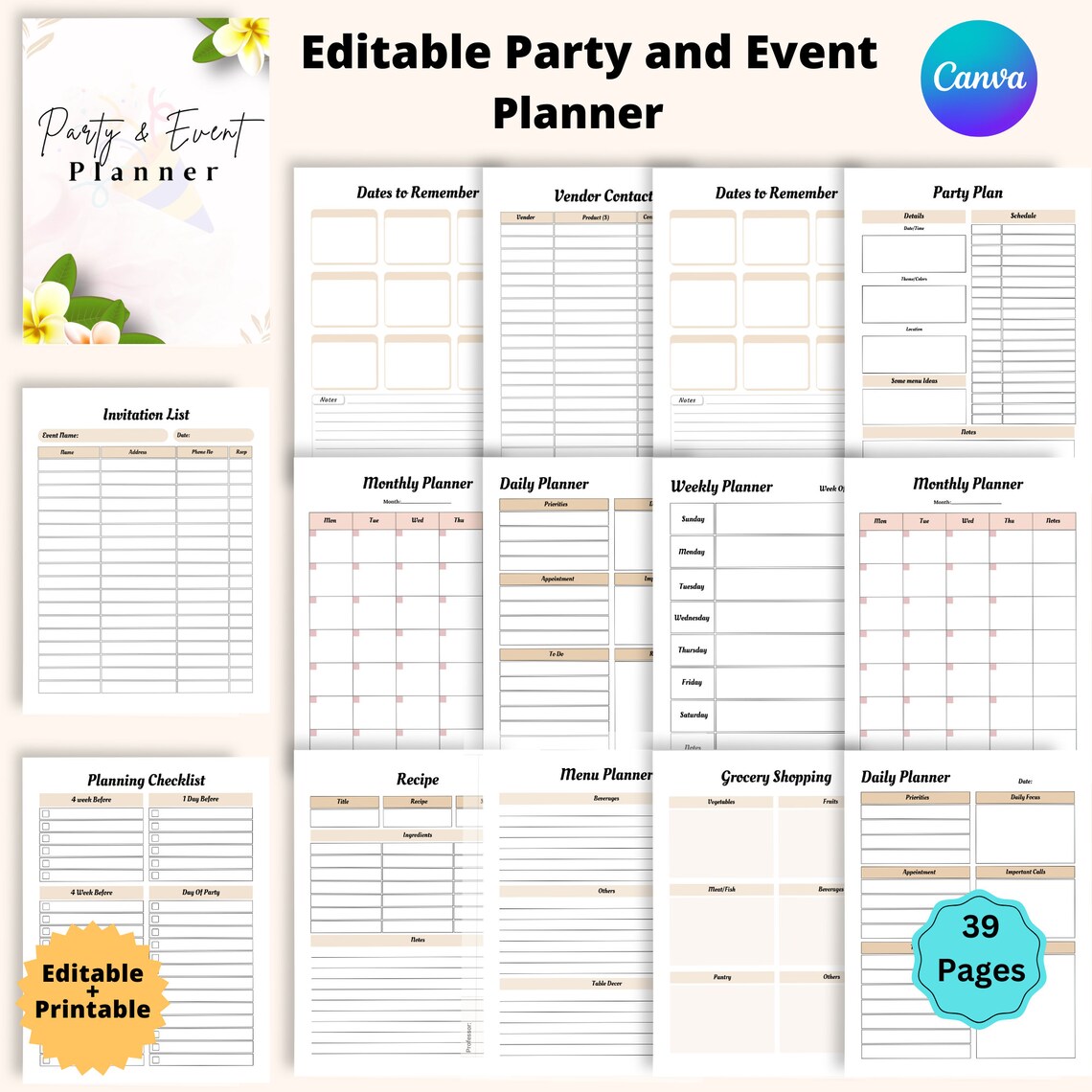 Printable Event Planner Party Planner Birthday Party Organizer Event ...