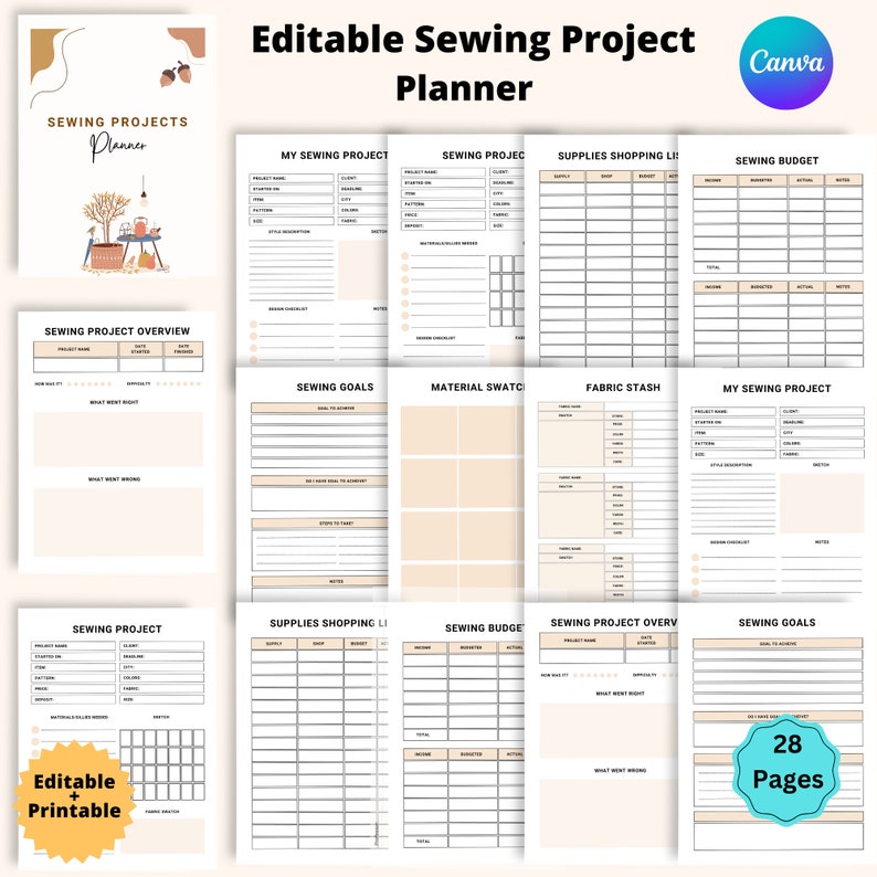 Editable Sewing Project Planner, Printable Sewing Project Planner ...