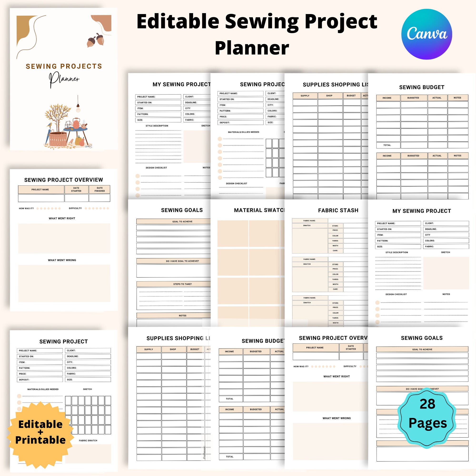 Editable Sewing Project Planner, Printable Sewing Project Planner ...