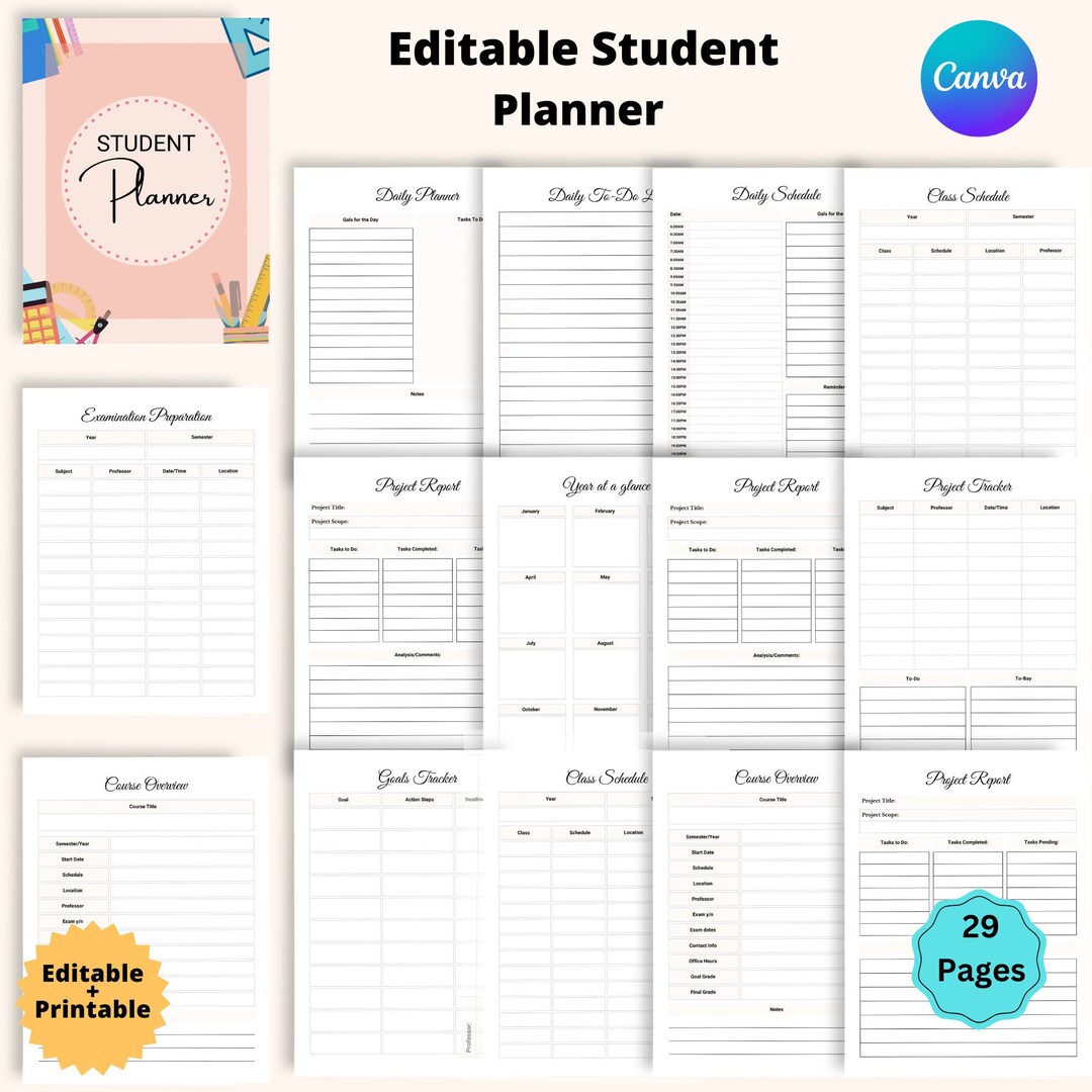 Student Digital Planner, Academic Planner, College Planner, Study ...