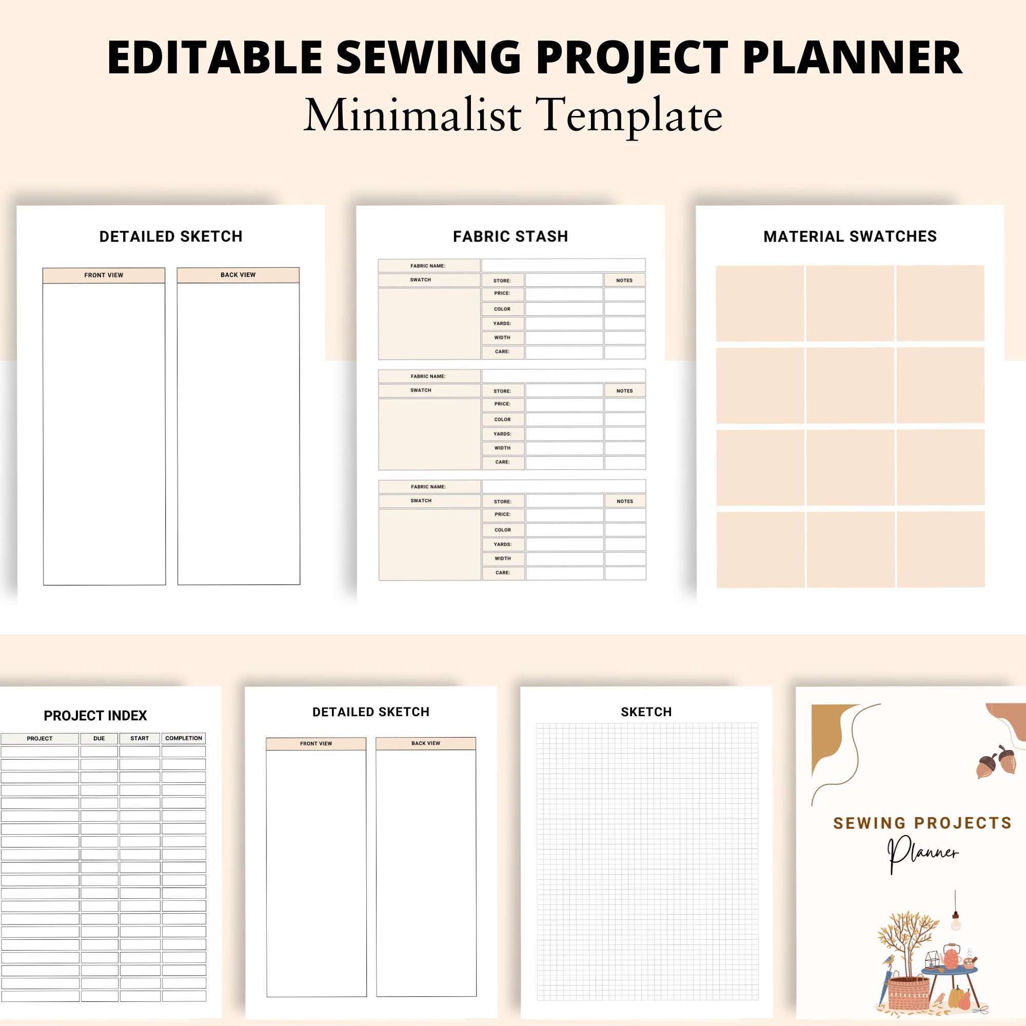 Editable Sewing Project Planner, Printable Sewing Project Planner ...