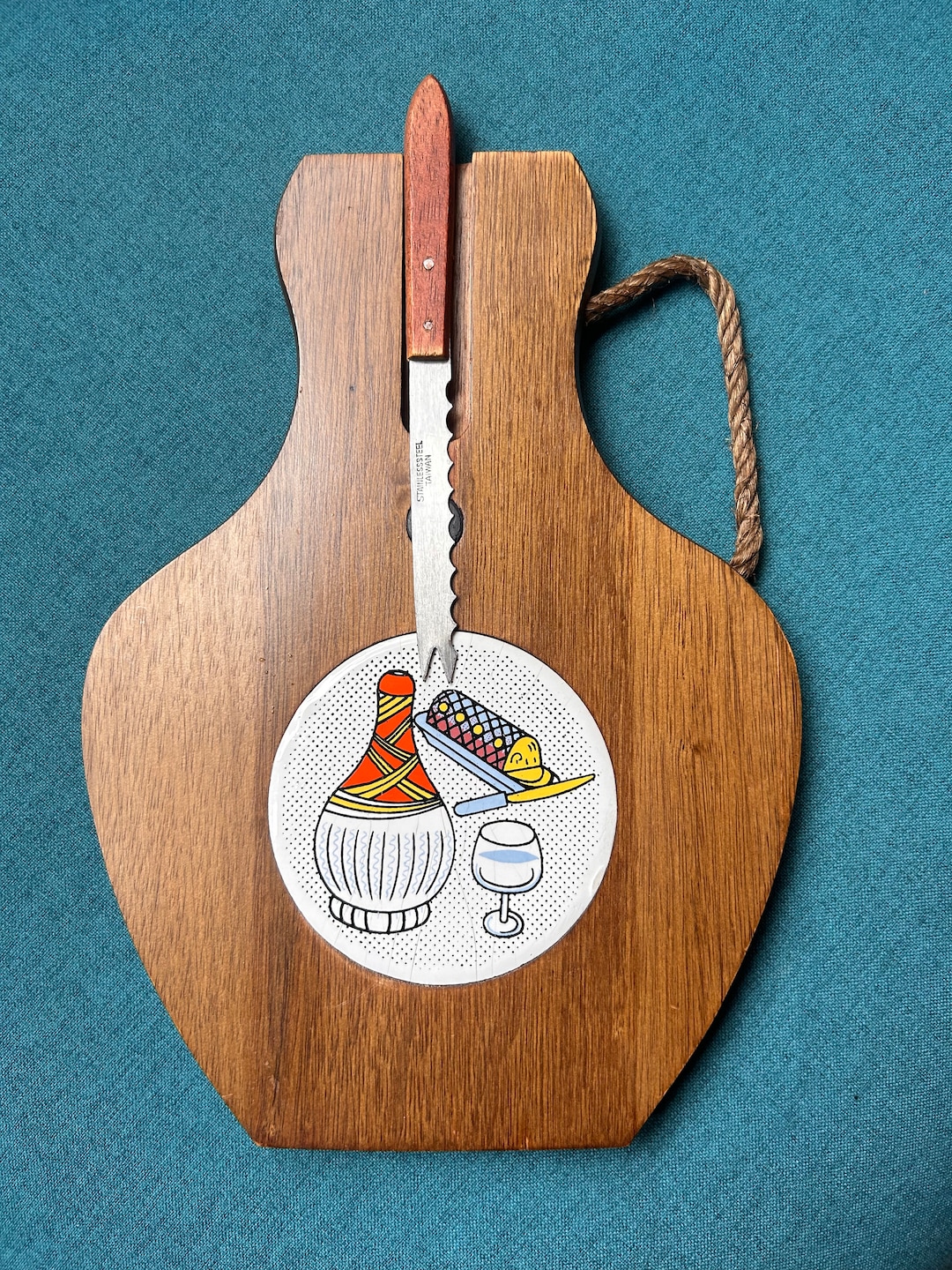 Vintage Wood Jug Cutting Board | MCM | Charcuterie With Knife - Etsy