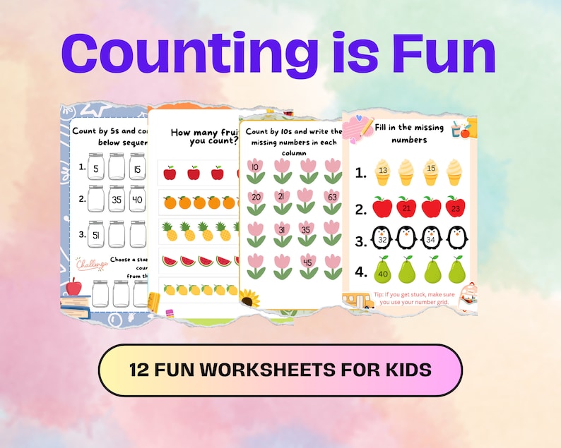 Counting Worksheets for Kids - Bundle of 10+ Fun Maths Worksheets for ...