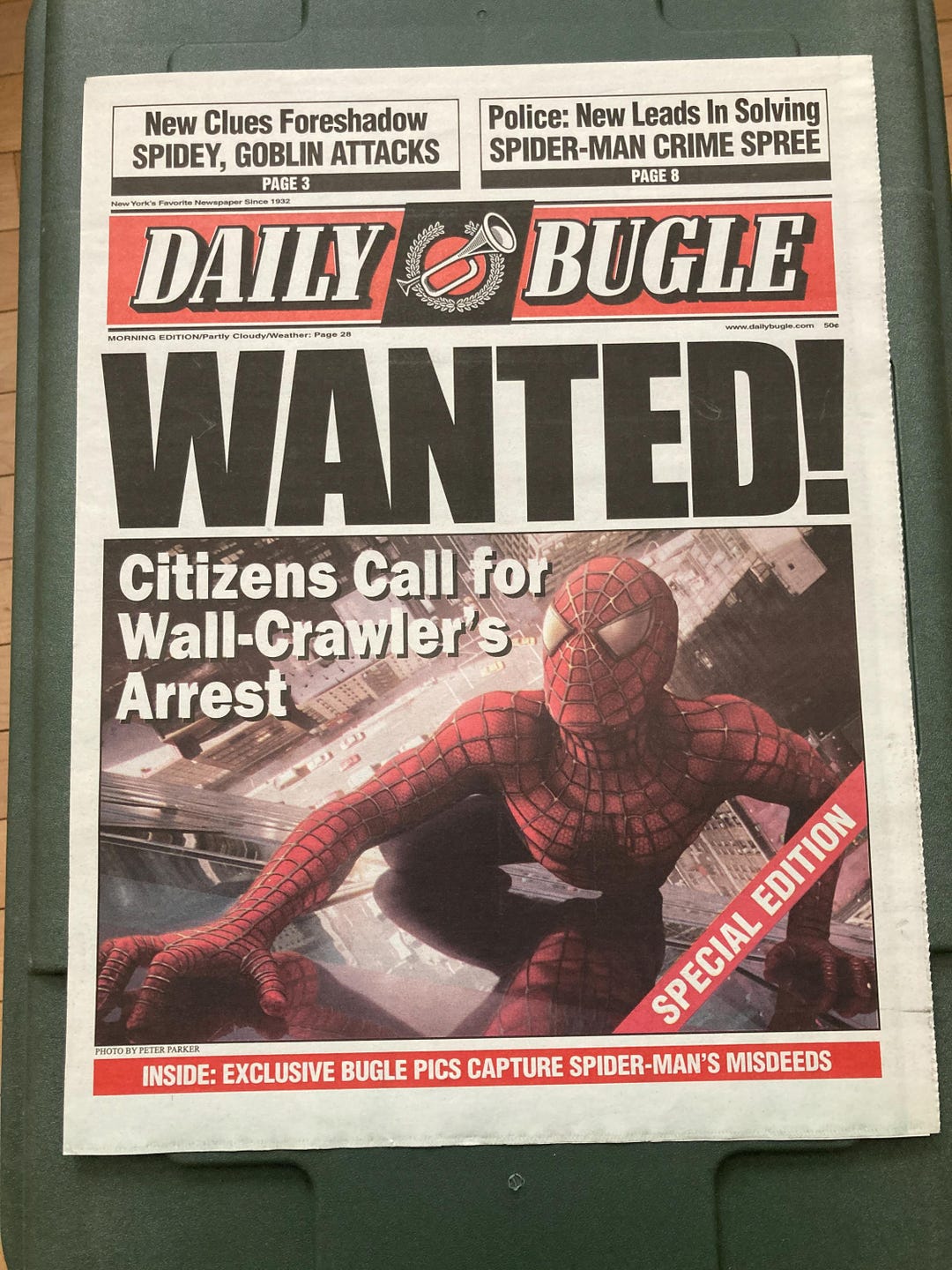 Spiderman Wanted Newspaper Cover Original 2002 Peter Peter Parker Daily ...