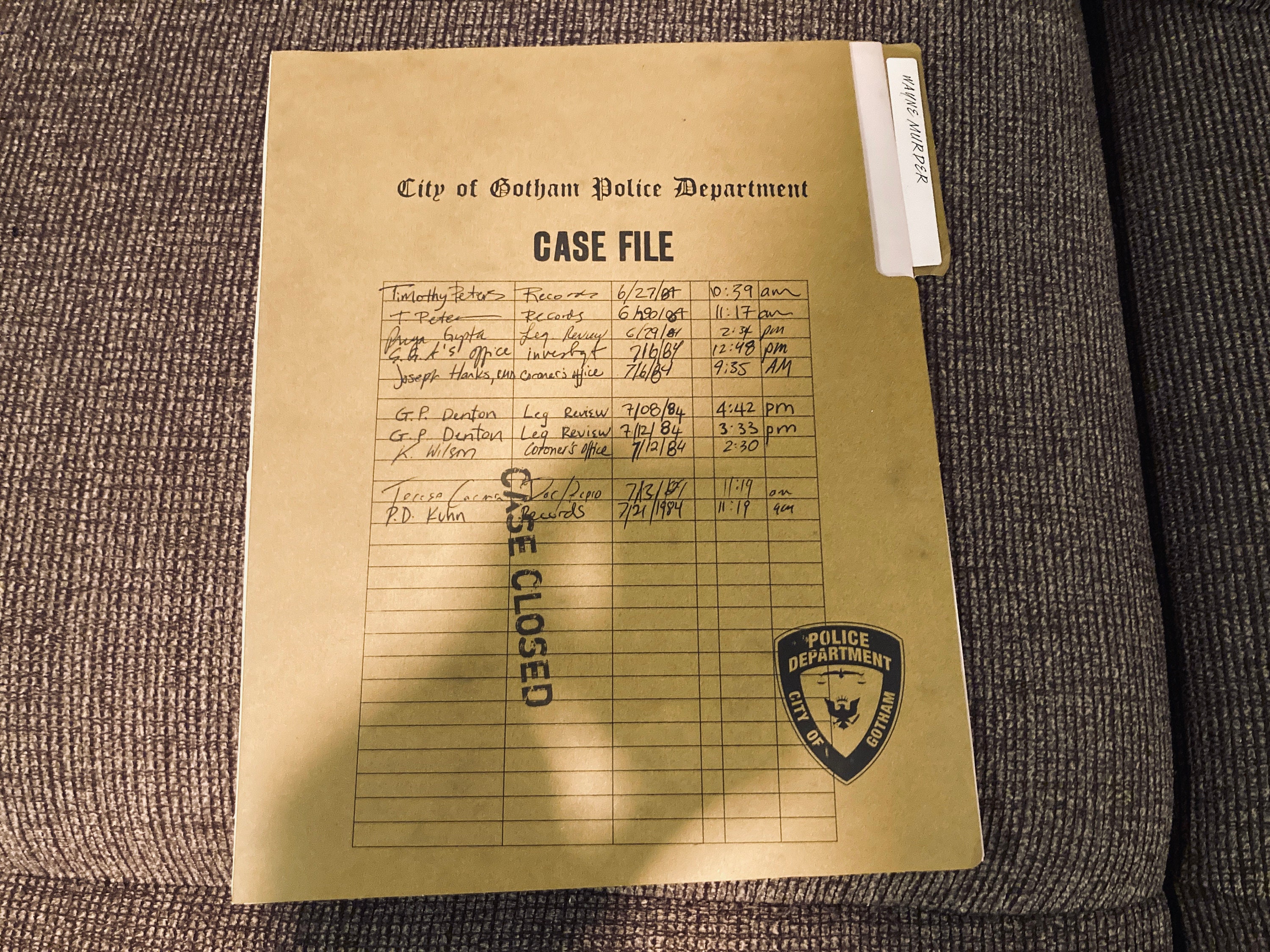 Batman Begins Wayne Murder Gotham File Top Secret Joker Movie Prop ...