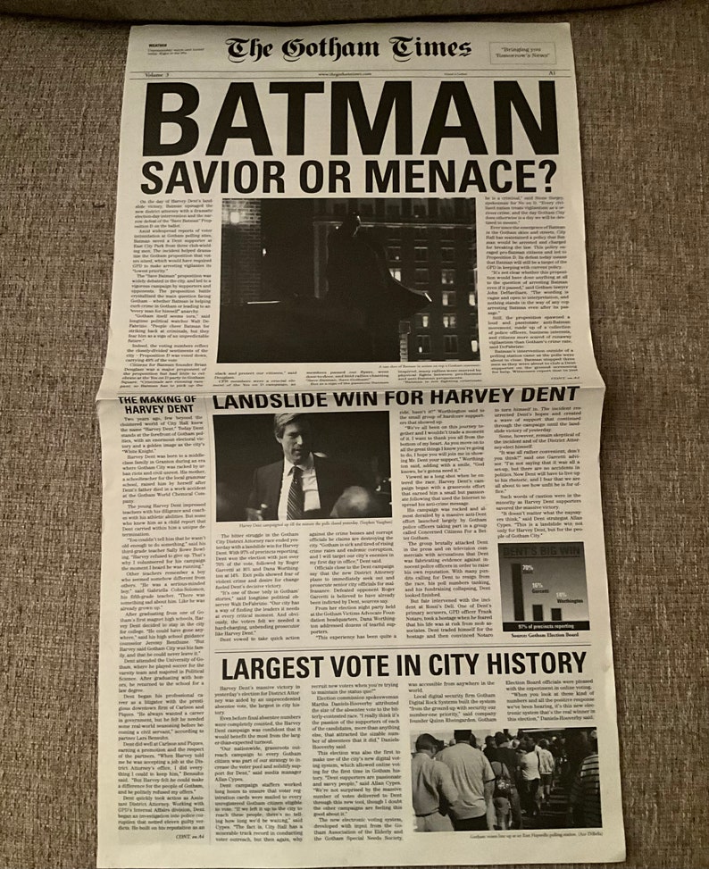 Batman Begins Gotham Times Newspaper Full Sized Opens up Screen ...