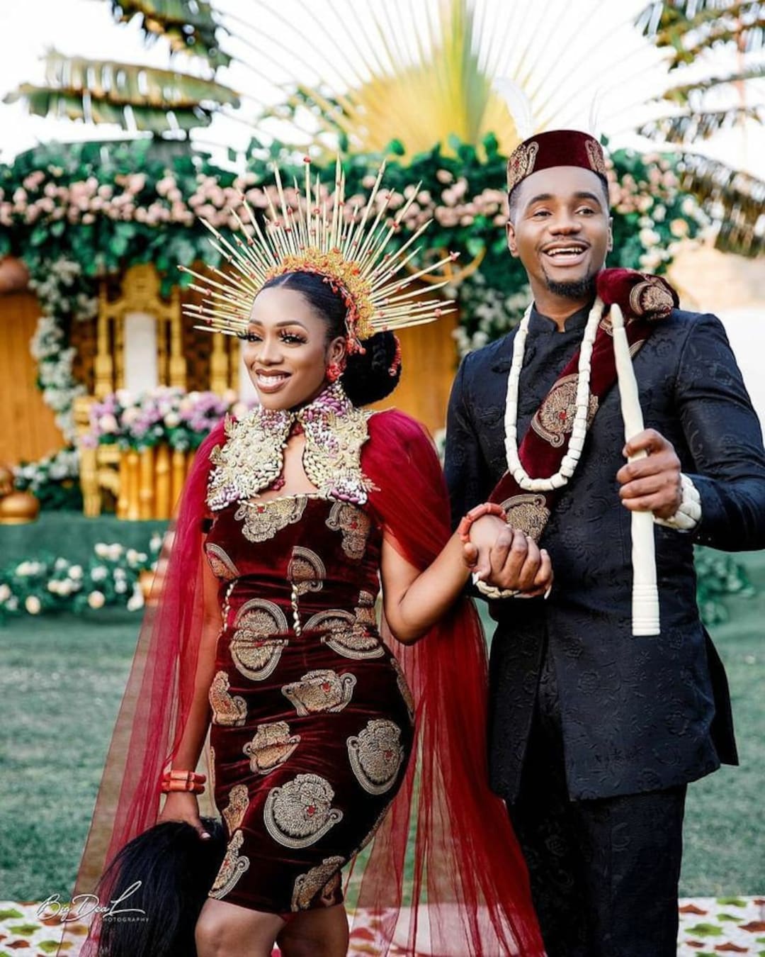 Igbo Couples Traditional Wedding Attire, Isiagu Wedding Attire, Igbo Bride Dress, Igbo Groom ...