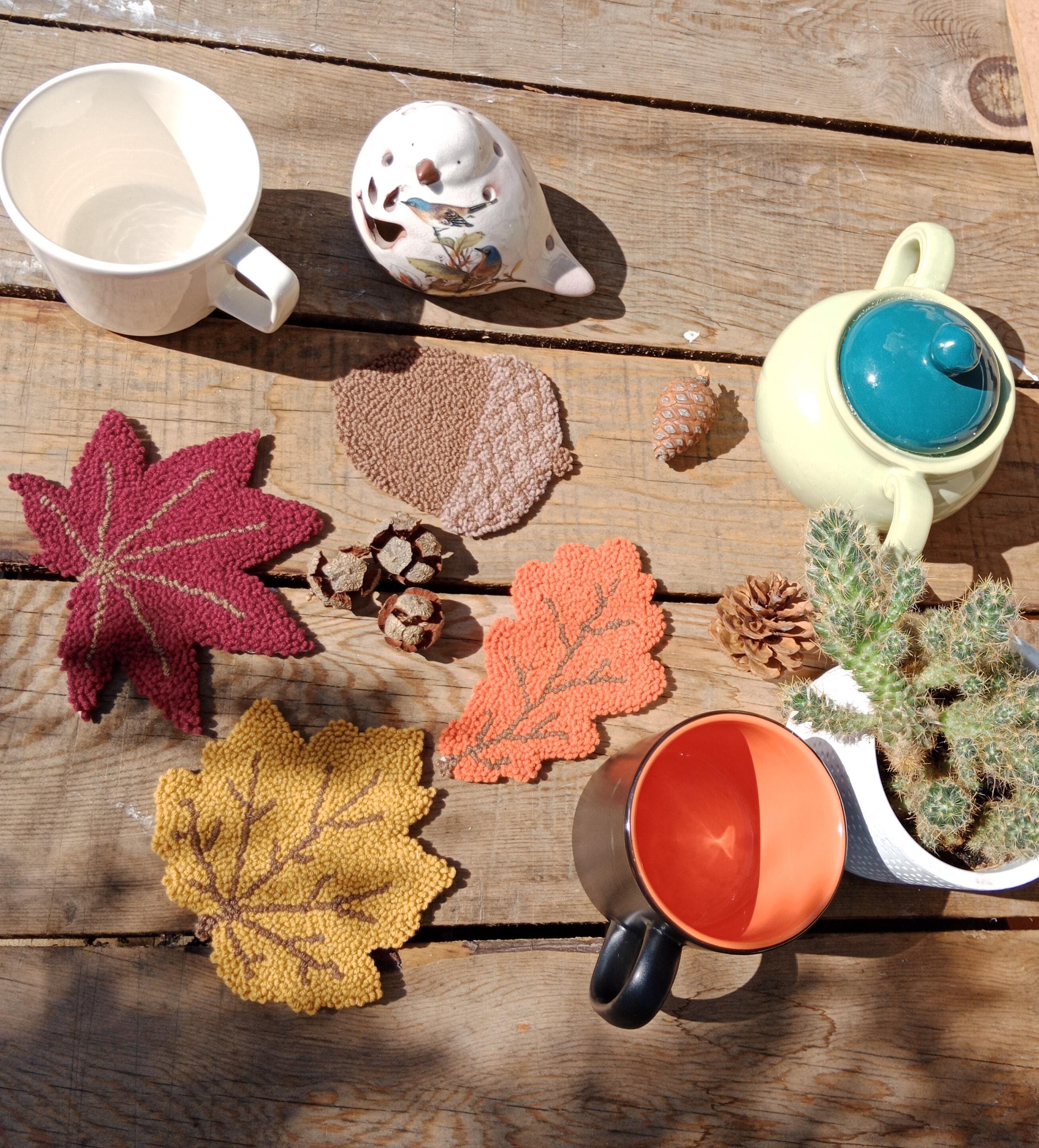 Handmade Autumn Leaf Coasters, Fall Mug Rug, Crochet Pumpkin, Acorn ...