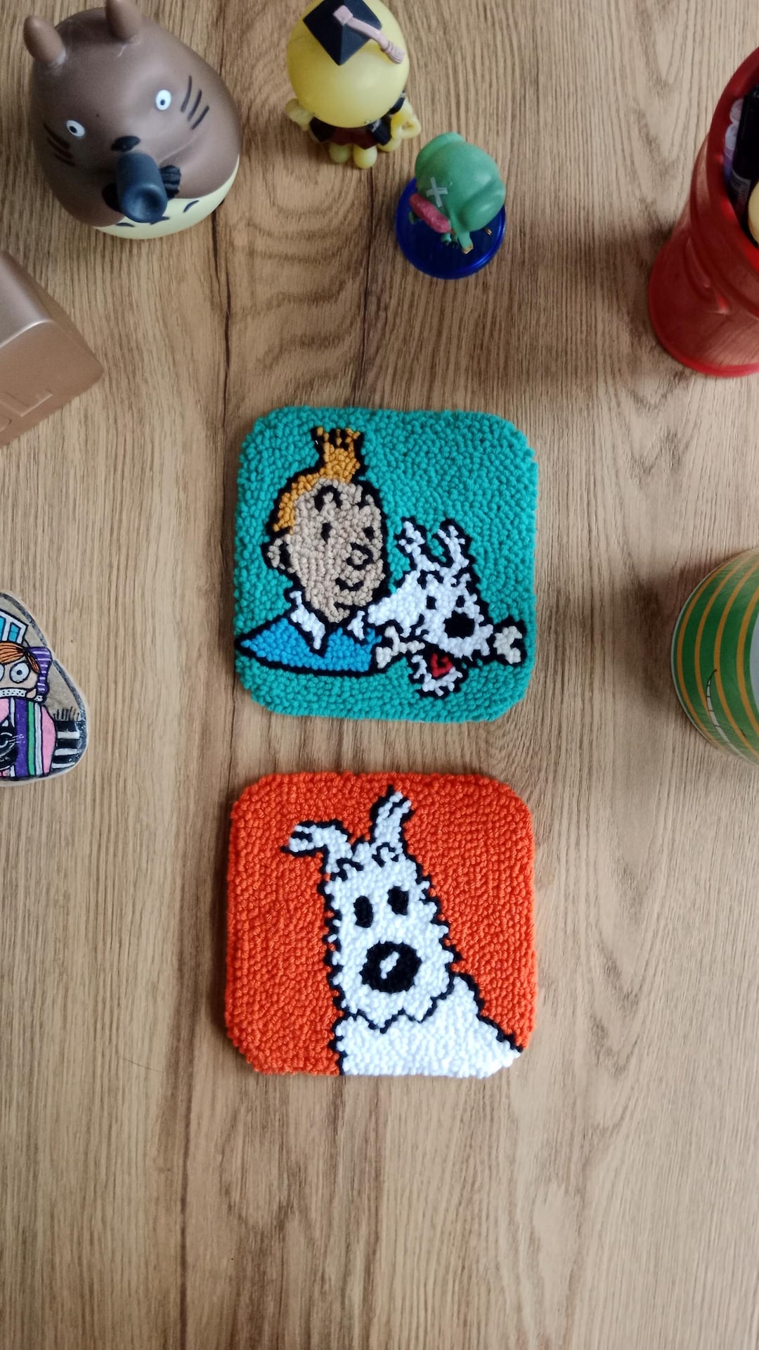 Tintin and Snowy Punch Needle Coasters: Cartoon Character Mug Rugs - Etsy