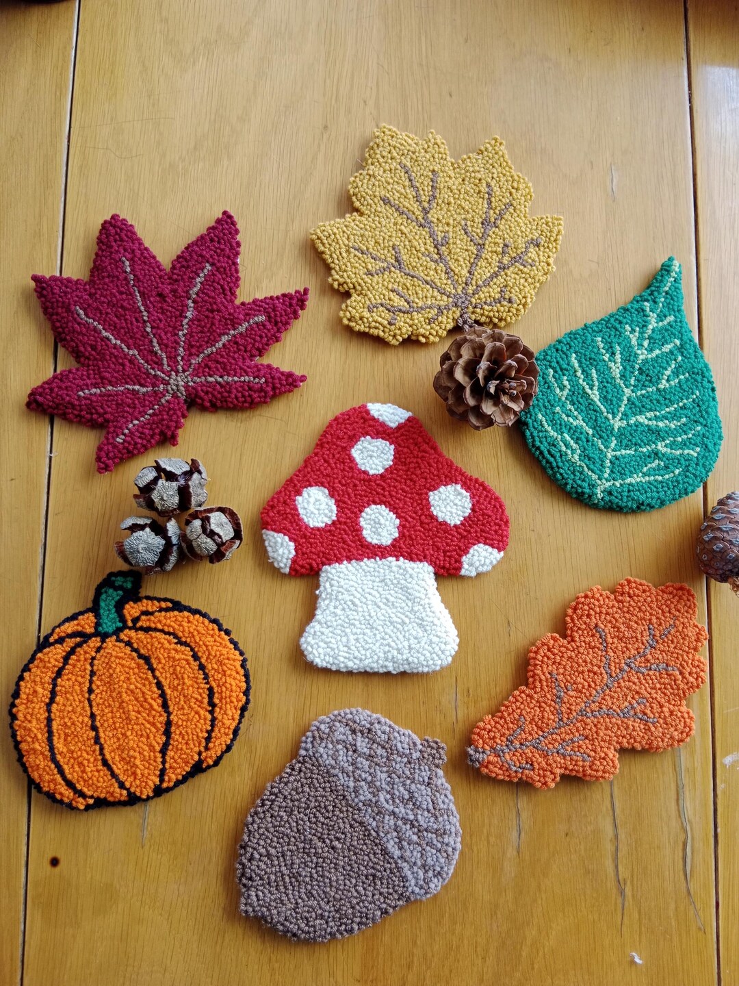 Handmade Autumn Leaf Coasters, Fall Mug Rug, Crochet Pumpkin, Acorn ...