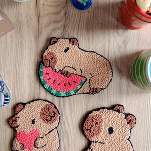 Handmade Capybara Coaster: Punch Needle Art Mug Rug - Etsy