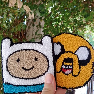 Adventure Time Punch Needle Coaster Set: Handmade Cartoon Mug Rugs - Etsy