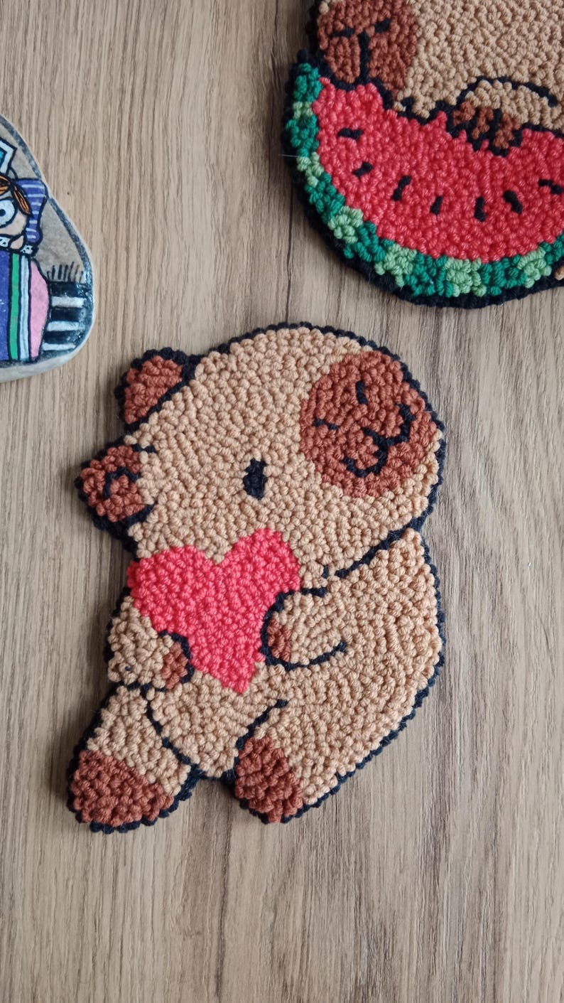 Handmade Capybara Coaster: Punch Needle Art Mug Rug - Etsy