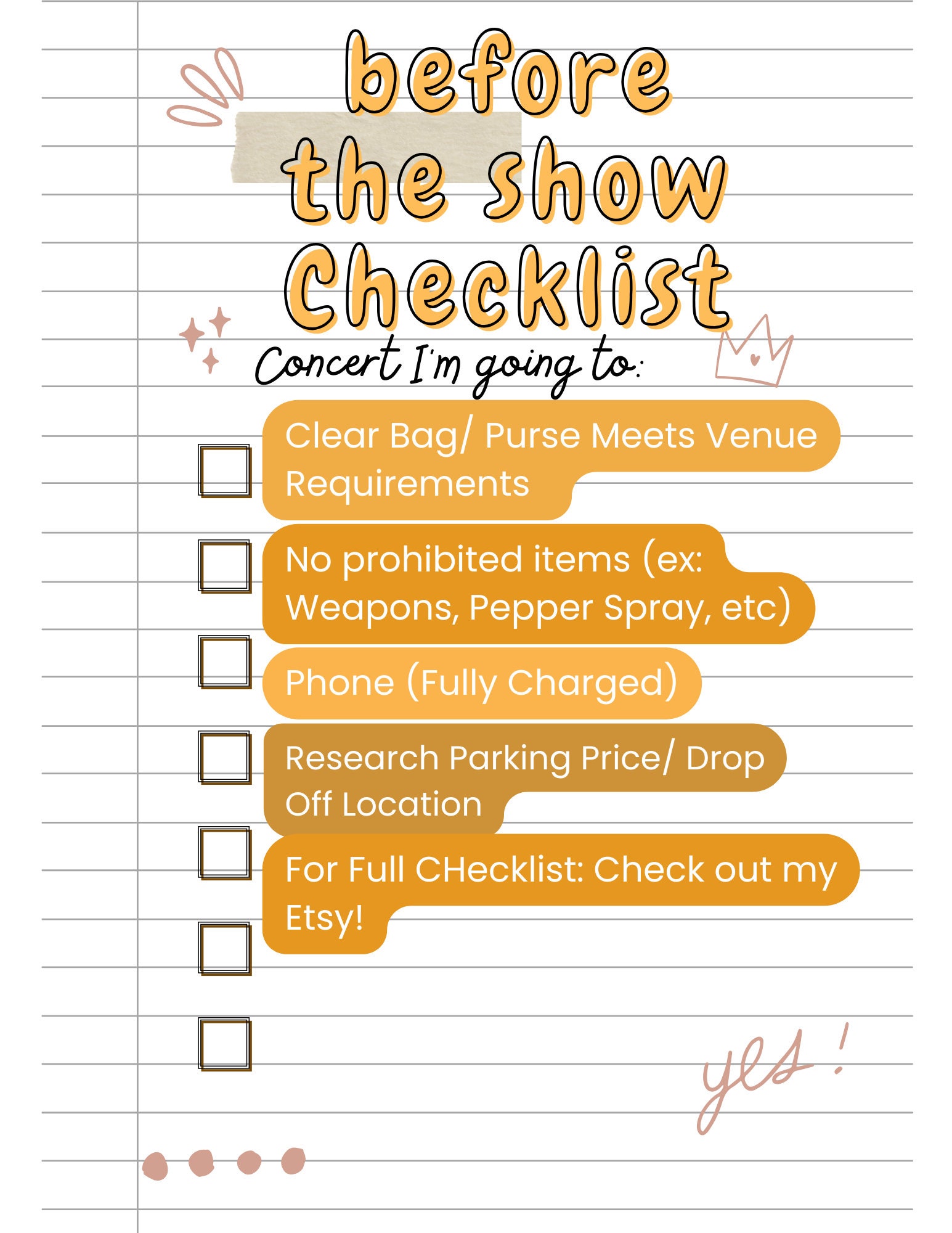 Concert Checklist: Be Prepared for Your Next Show - Etsy