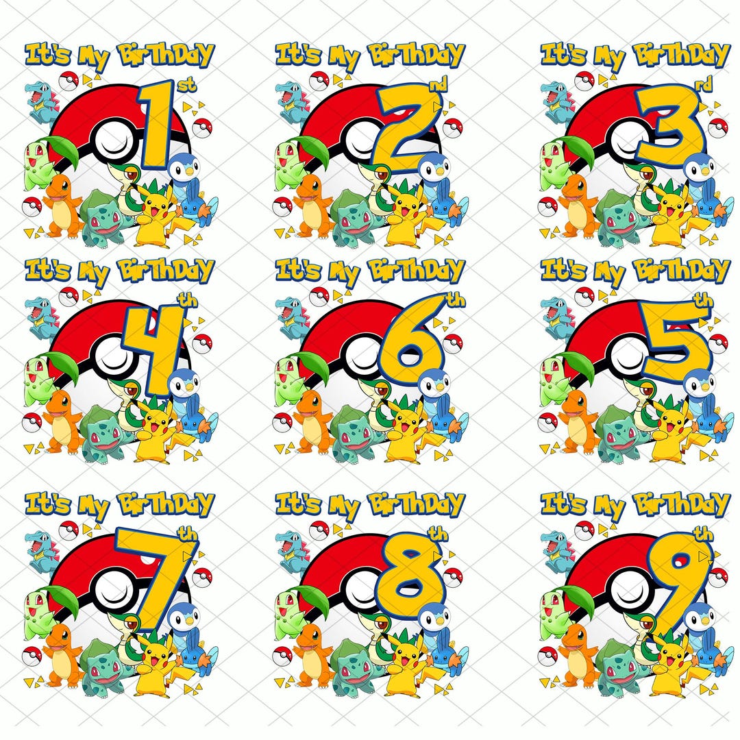 Pokemon Birthday Number PNG Bundle | Pikachu, Bulbasaur, Clipart ...