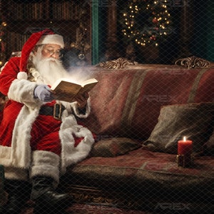 Santa Claus Reading Christmas Book Christmas Background and - Etsy