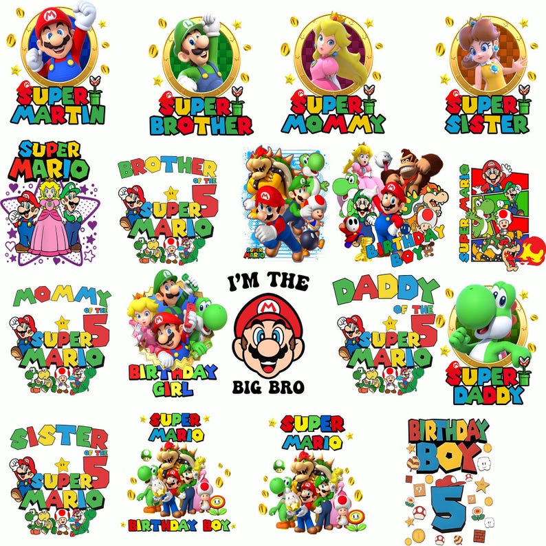 Super Mario Birthday PNG Clipart Bundle | 18 Party Designs (digital ...