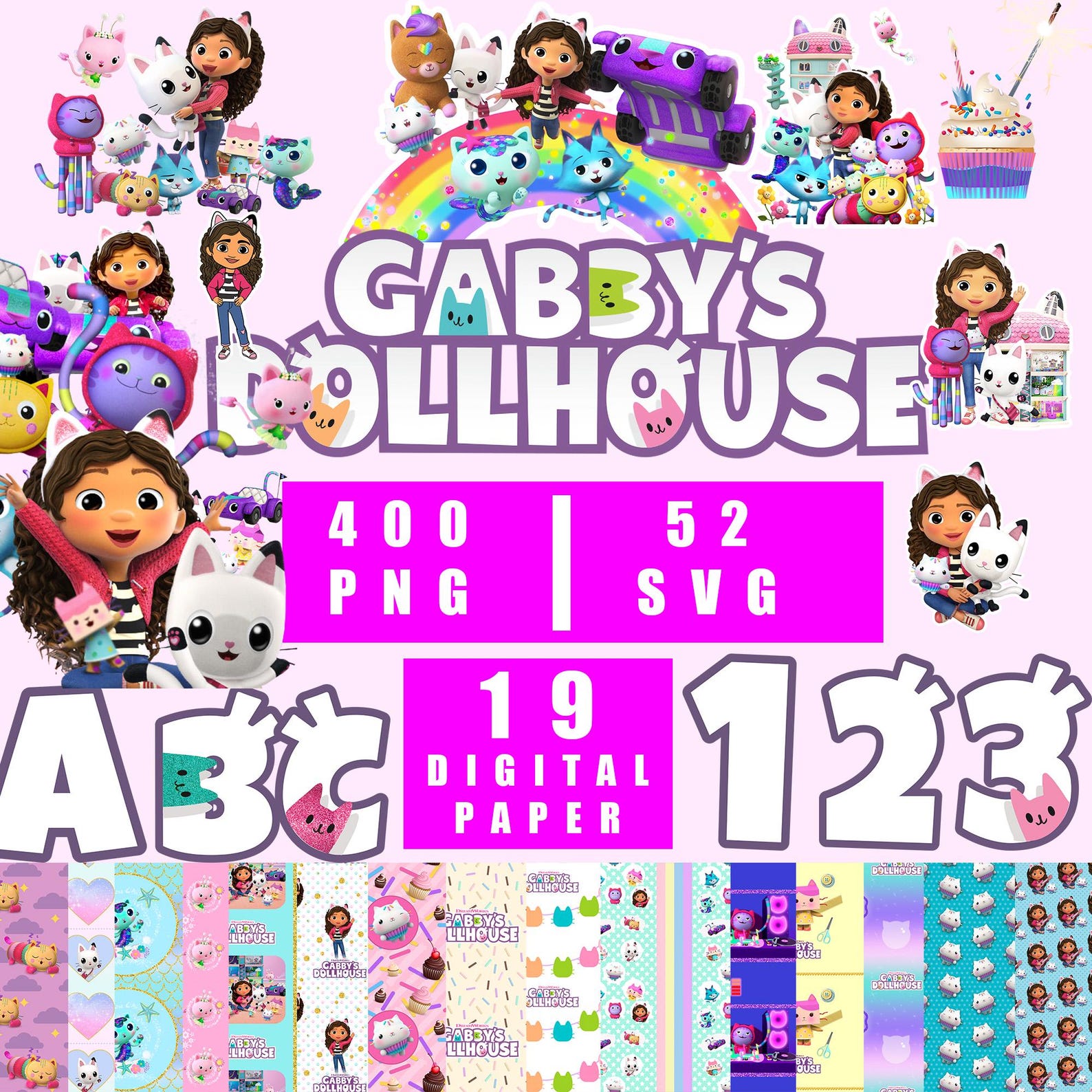 Gabby's Dollhouse PNG Clipart Bundle, 180+ Layered Svg Gift Files ...