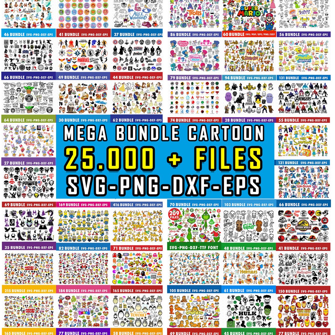 Mega Cartoon Svg Bundle, Cartoon Mega Png, Silhouette, Cricut, Cartoon ...