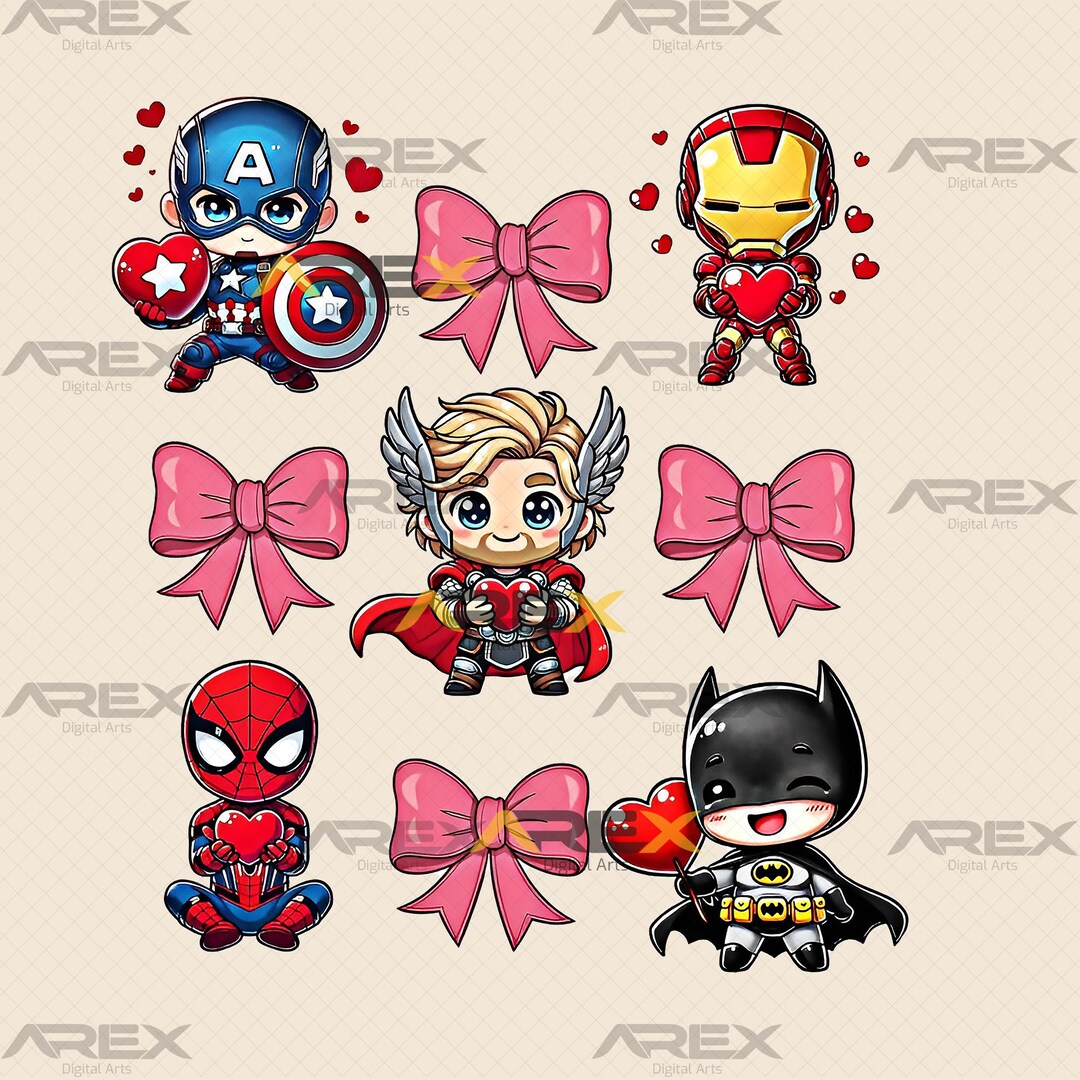 Superhero Valentine's Day Png, Valentine Cartoon Bundle Png, Valentine ...