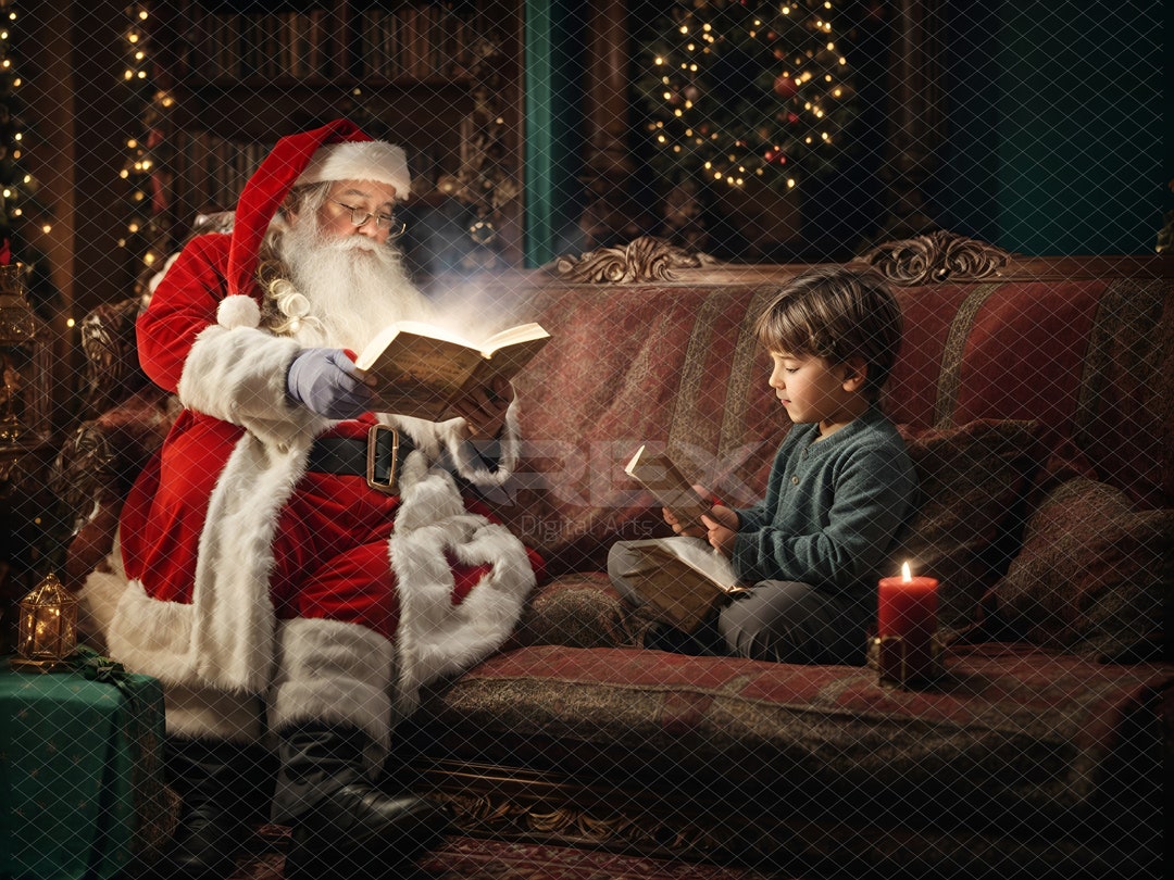 Santa Claus Reading Christmas Book Christmas Background and - Etsy