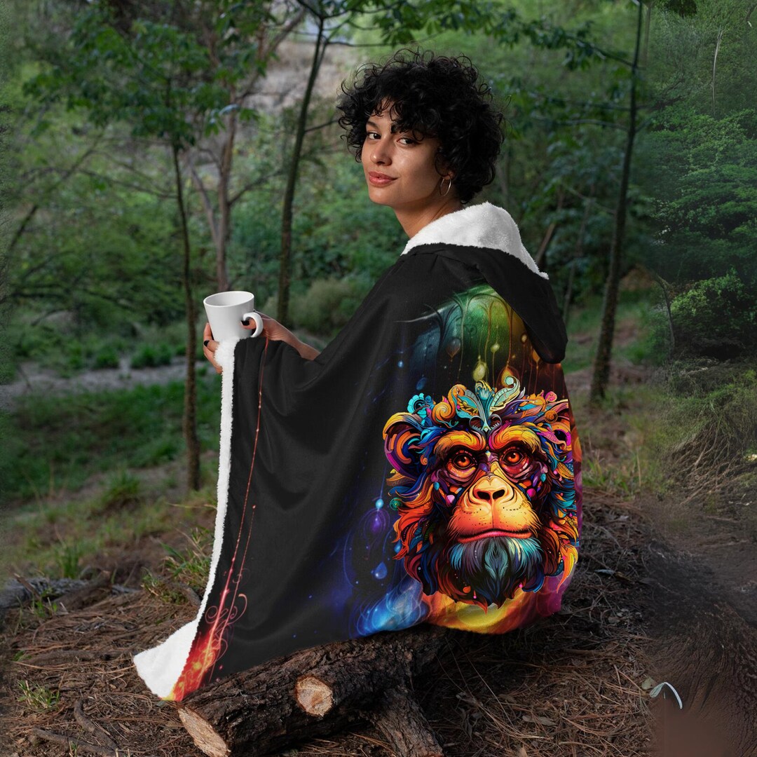 Monkey Chinese Zodiac Fantasy Pop Art Hooded Blanket, Vivid Cosmic ...