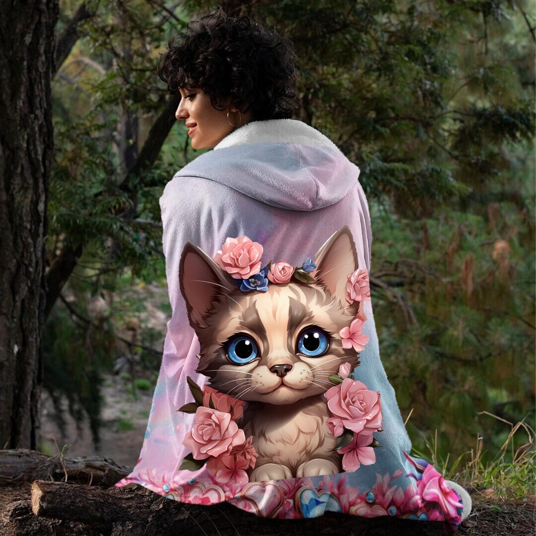 Siamese Cat Princess Sherpa Lined Oversized 80x55 Hooded Blanket ...