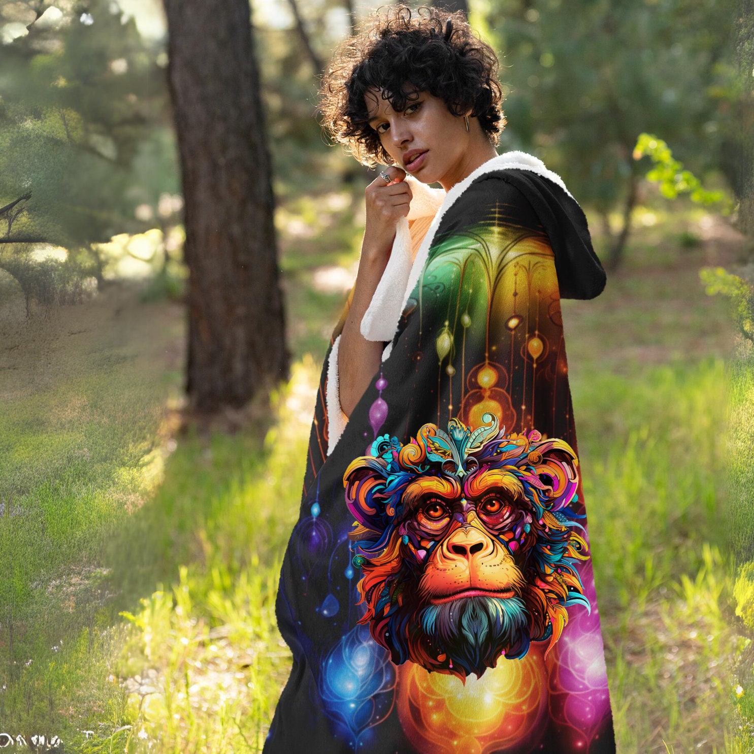 Monkey Chinese Zodiac Fantasy Pop Art Hooded Blanket, Vivid Cosmic ...