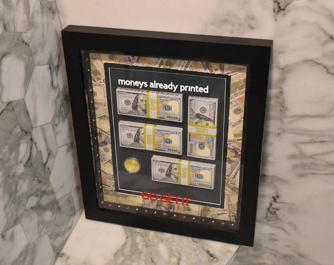 Cash & Bitcoin LED Shadow Box Motivational Wall Hanging, Money Art ...
