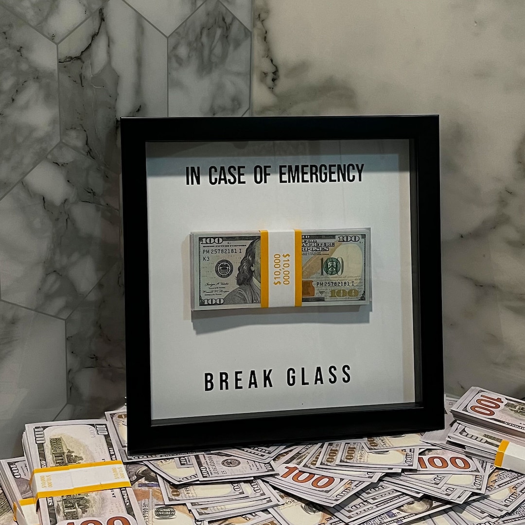 In Case of Emergency Break Glass White Money Art Canvas Wall Decoration ...