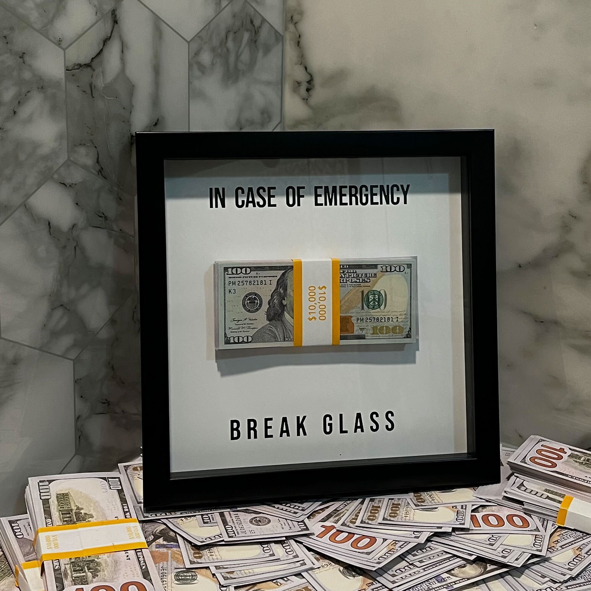 In Case of Emergency Break Glass White Money Art Canvas Wall Decoration ...