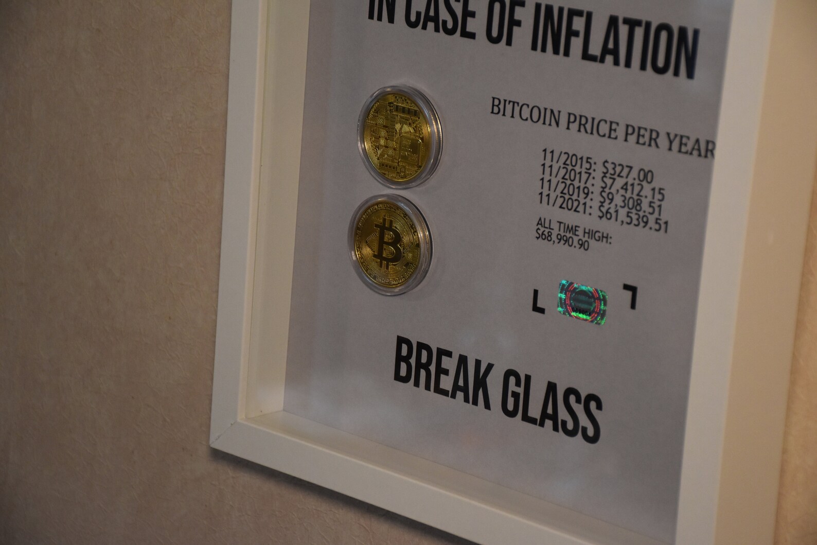 Bitcoin Pop Art in Case of Emergency Break Glass, Home Office Decor ...