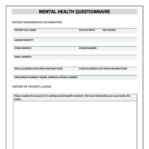 Mental Health Evaluation Form - Etsy