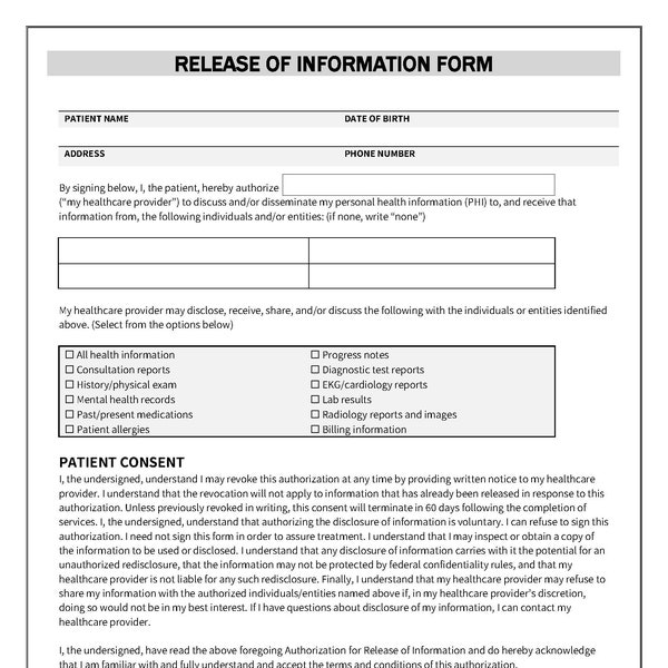 Release of Information Form - Etsy