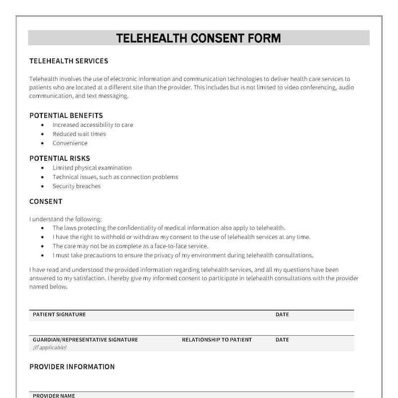 Telehealth Consent Form - Etsy