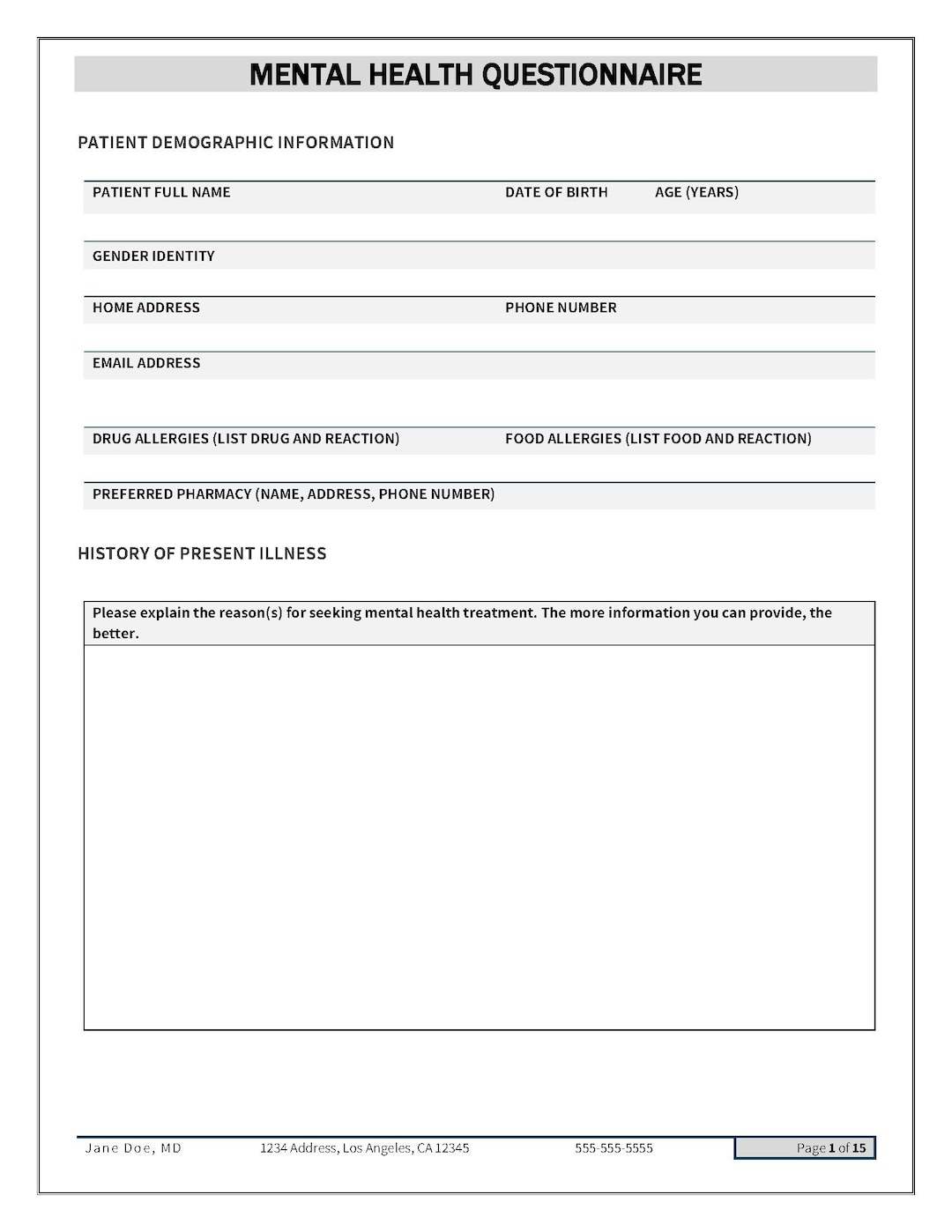 Mental Health Evaluation Form - Etsy