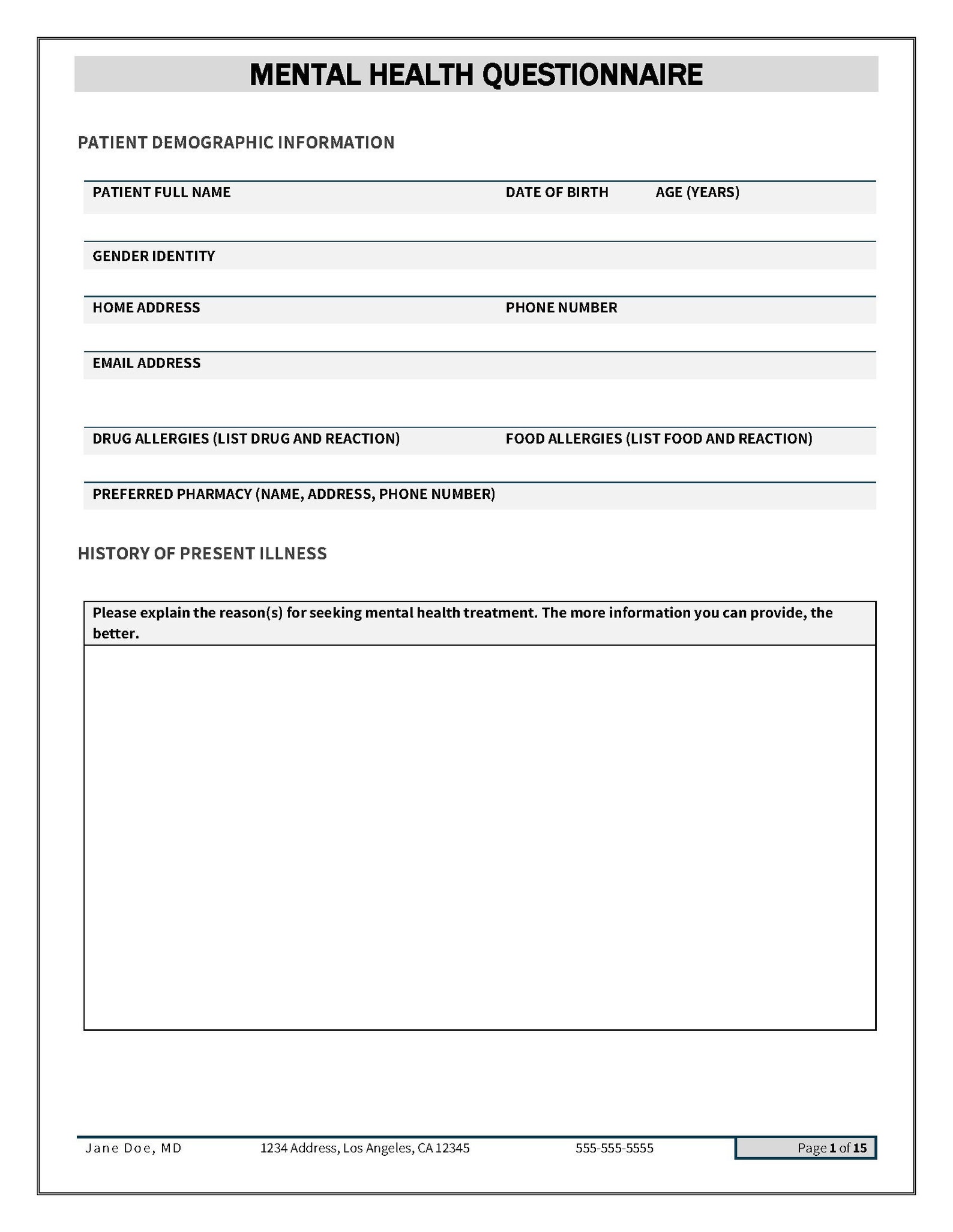 Mental Health Evaluation Form - Etsy